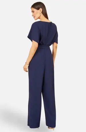 YUMI Batwing Stretch Wide-leg Jumpsuit - Navy