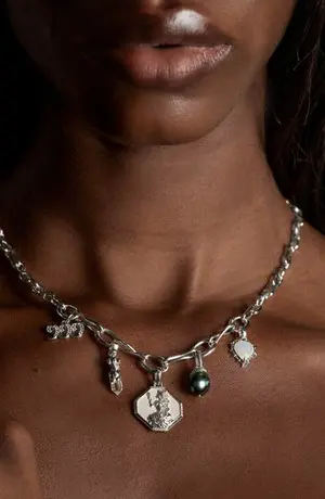 AWE INSPIRED Sterling Silver Charm Collector Collar Necklace