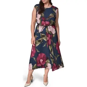Donna Karan New York Floral Midi Dress - Navy/blck