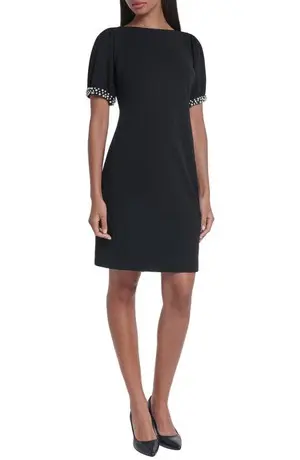 Karl Lagerfeld Paris Faux Pearl Embellished Sheath Dress - Black