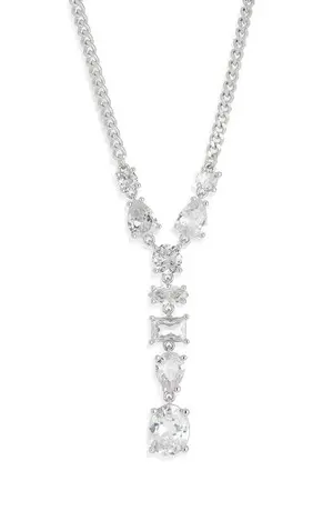 Nordstrom Mixed Crystal Y-necklace - Clear- Silver