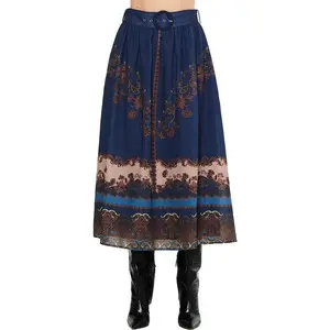 CIEBON Jaxine Belted Midi Skirt - Navy Multi