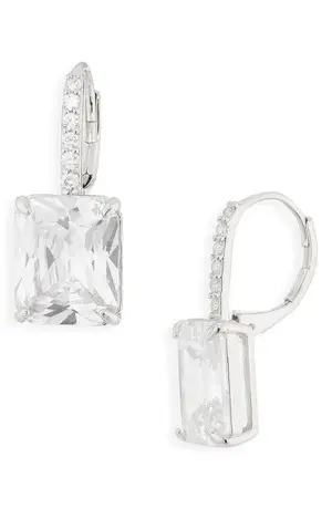 Nordstrom Crystal Square Pavé Drop Earrings - Clear- Silver