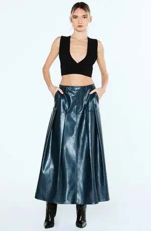 CIEBON Felicia Faux Leather Midi Skirt