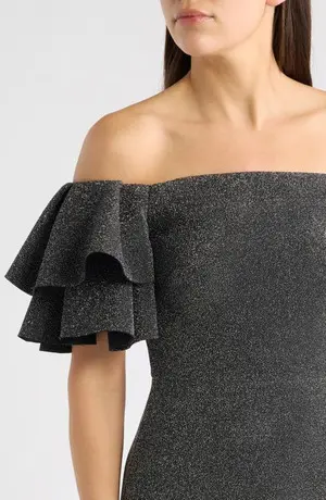 Eliza J Off-the-shoulder Metallic Cocktail Dress