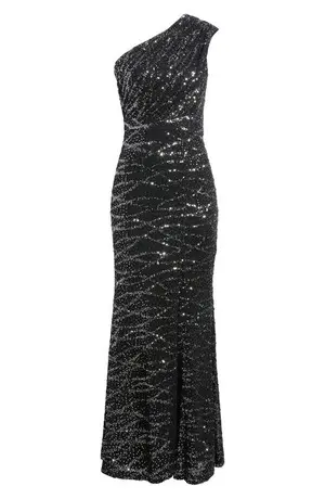 Eliza J Sequin One-shoulder Gown With High Slit