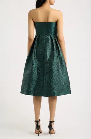 Eliza J Metallic Brocade Convertible Strapless Cocktail Midi Dress