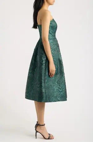 Eliza J Metallic Brocade Convertible Strapless Cocktail Midi Dress