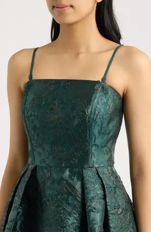 Eliza J Metallic Brocade Convertible Strapless Cocktail Midi Dress
