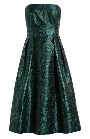 Eliza J Metallic Brocade Convertible Strapless Cocktail Midi Dress