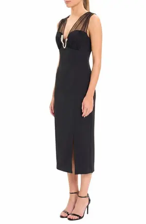 Maggy London Sleeveless Deep V-neck Cocktail Dress With Rhinestone Embellishment