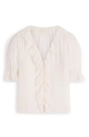 Boden Ruffle V-neck Lace Top