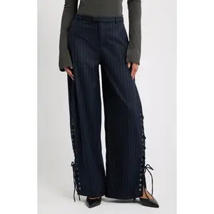 FENERS Delirio Lace-up Wide Leg Pinstripe Pants