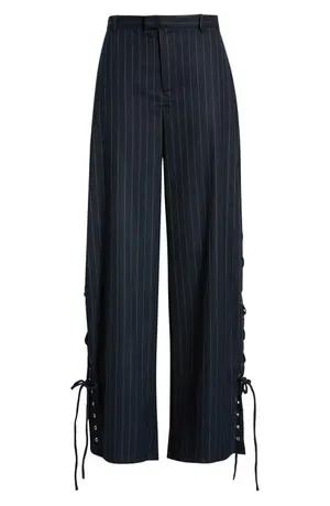 FENERS Delirio Lace-up Wide Leg Pinstripe Pants