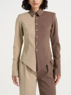 Manière De Voir Two-tone Tailored Shirt - Taupe/brown