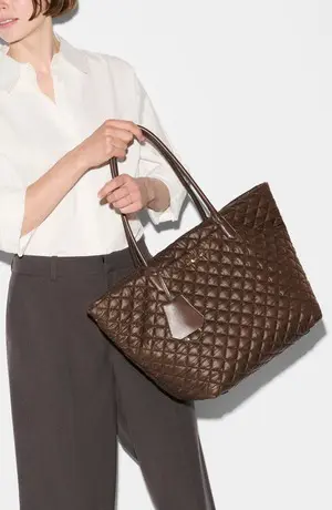 Mz Wallace Medium Daily Quilted Nylon Tote - Walnut