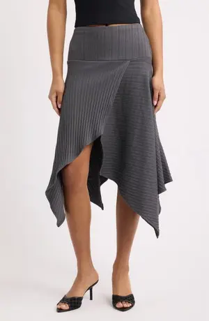 FENERS Name Ribbed Midi Skirt With Asymmetrical Handkerchief Hem