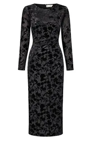YUMI Burnout Floral Velvet Midi Dress