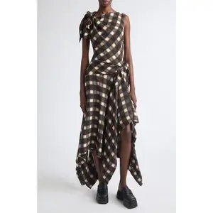 Monse Silk Knotted Plaid Midi Dress