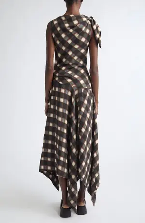 Monse Silk Knotted Plaid Midi Dress