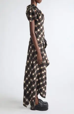 Monse Silk Knotted Plaid Midi Dress