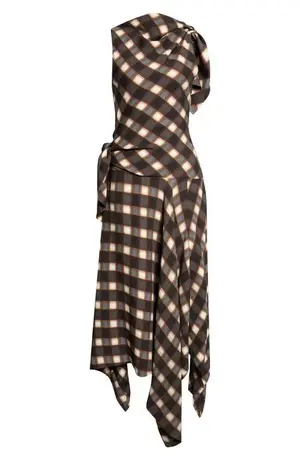 Monse Silk Knotted Plaid Midi Dress