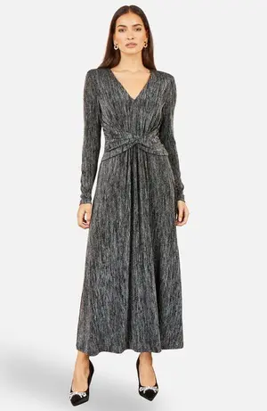 YUMI Metallic Twist Waist Maxi Dress - Black
