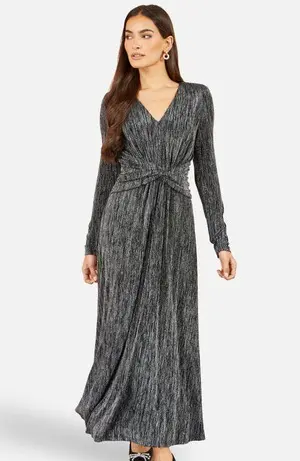 YUMI Metallic Twist Waist Maxi Dress