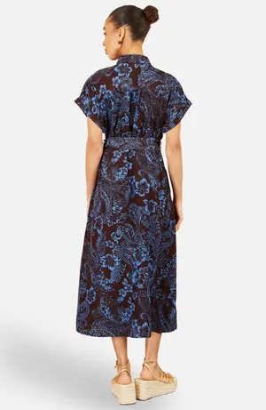 YUMI Paisley Belted Midi Shirt Dress