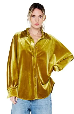 CIEBON Amira Oversized Stretch Velvet Shirt With Puff Sleeves