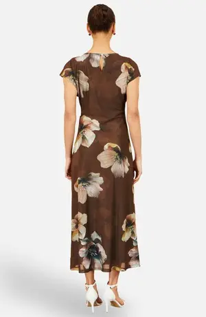 YUMI Mesh Floral Midi Dress