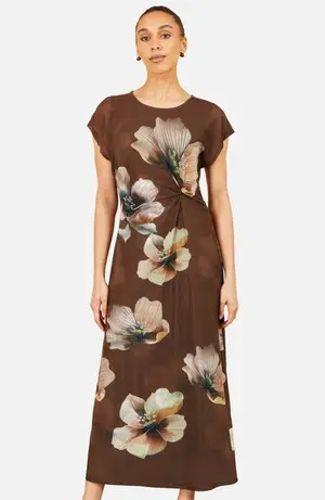 YUMI Mesh Floral Midi Dress
