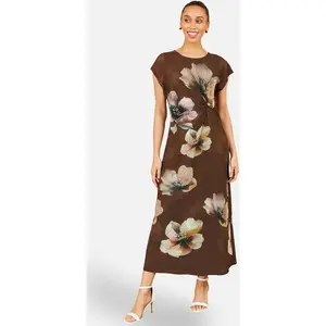 YUMI Floral Midi Dress - Brown