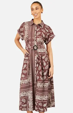 YUMI Paisley Print Midi Shirt Dress