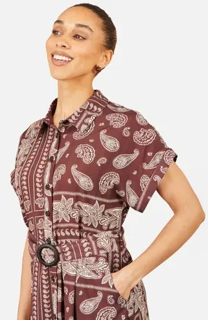 YUMI Paisley Print Midi Shirt Dress