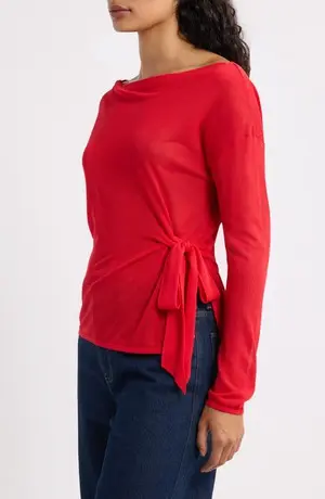Mango Magnolia Side-tie Fine-knit Sweater - Red