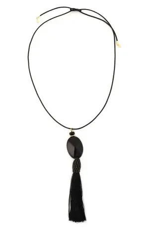 PANACEA Stone Tassel Pendant Necklace - Black