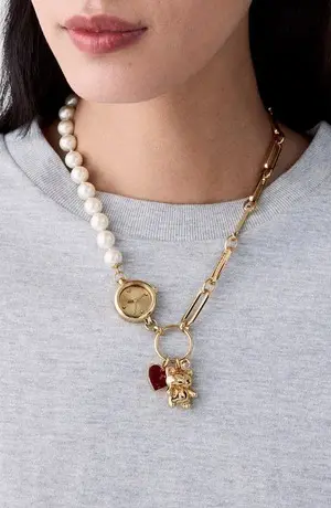 Kate Spade New York Imitation Pearl & Link Charm Necklace