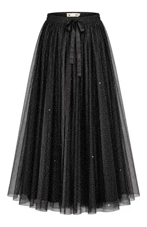 YUMI Diamanté Tulle Maxi Skirt