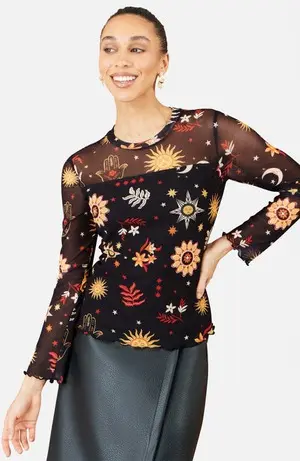 YUMI Cosmic Mesh Long Sleeve Top