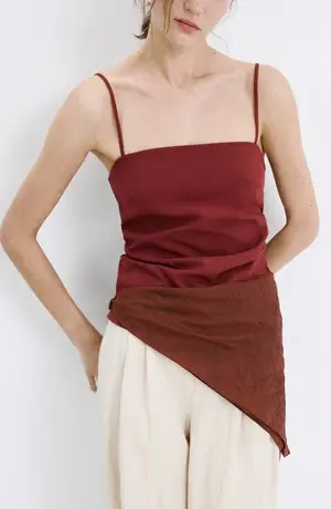 Mango Square Neck Spaghetti Strap Top - Red
