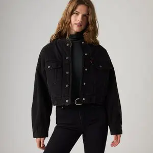 LEVI'S Collarless Cropped Sherpa Trucker Jacket - Slight Night