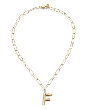 Ettika Gold Plated Paperclip Link Chain Initial Pendant Necklace - F