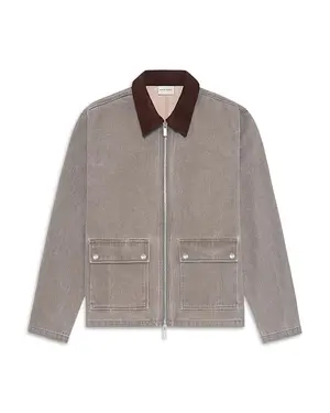 Drole De Monsieur Washed Zip Denim Jacket - Khaki