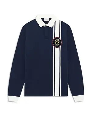 Drole De Monsieur Miroir Racing Long Sleeve Polo Shirt - Navy