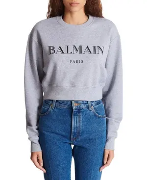 Balmain Printed Crew-neck Sweatshirt Grey