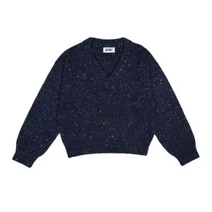 GIGI KNITWEAR Jane V-neck Sweater In Navy Speckle