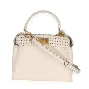 Fendi Cream Vitello King Interlace Peekaboo Iconic Satchel