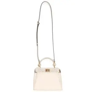 Fendi Cream Vitello King Interlace Peekaboo Iconic Satchel