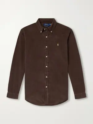 Polo Ralph Lauren Button-down Collar Logo-embroidered Cotton-corduroy Shirt - Brown